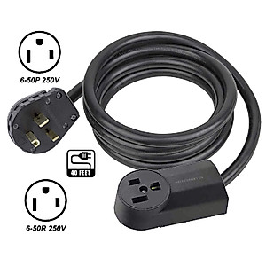 40-Foot Real Copper Wire Extension Cord, Welder 6-50P to 6-50R, Oil Resistance 10/3 10AWG Lead, Heavy Duty, NEMA 220/250V. Miller Lincoln Hobart Plasma Cutter Mig Tig 6-50-40-FT American Made