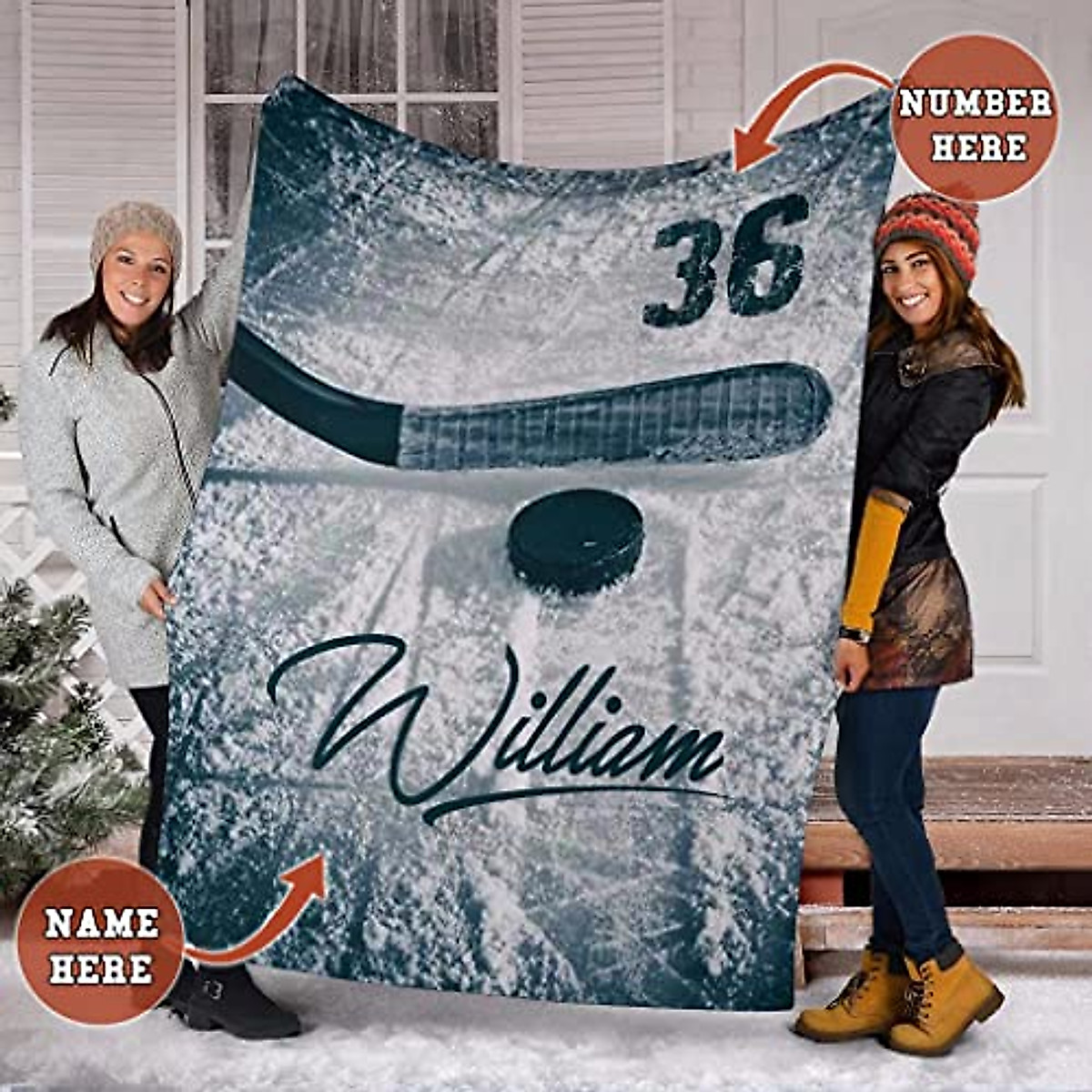 OhaPrints Blue Ice Hockey Blanket Hockey Stick and Puck Soft Sherpa Throw Blankets Cozy Fuzzy Fleece Throws for Tv Sofa Couch Comfy Fluffy Blanket 30X40 50X60 60X80