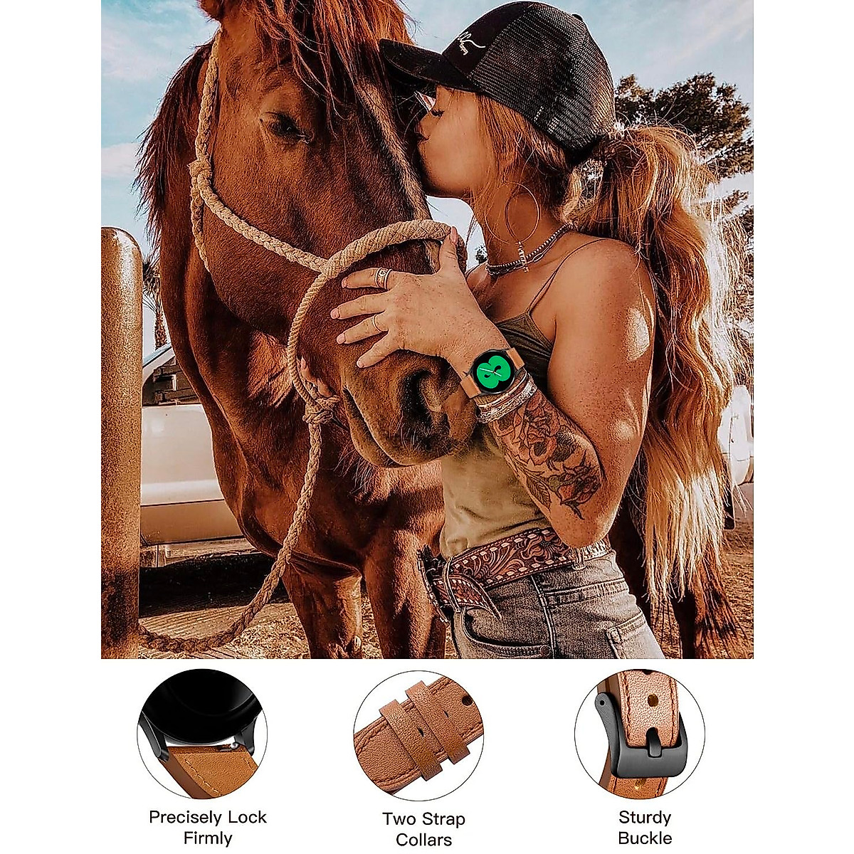 （4 Pack） Leather Band for Galaxy Watch 5 Pro 45mm/4 Classic 46mm 42mm Bands, 20mm Watch Strap Compatible for Samsung Galaxy Watch 5/4 40mm 44mm/Active 2/3 41mm Band, Brown,Coffee,Black,Blue