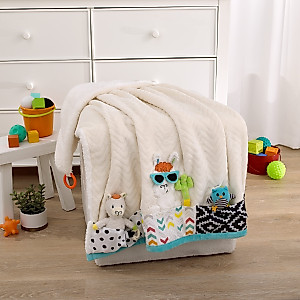 NoJo Sassy Baby Larry Llama White and Multi-Colored Super Soft Sherpa Baby Blanket with Teether Corners