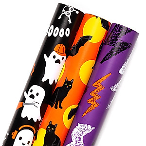 MAYPLUSS Wrapping Paper Roll - Mini Roll - 17 inch X 120 inch Per roll - 3 Different Halloween Party Gift Wrap(42.3 sq.ft.ttl)