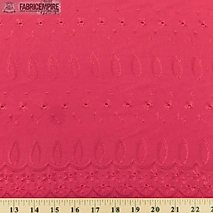 Daisy in Leaf 100% Cotton Embroidered Eyelet Fabric 42" Wide Sold by The Yard (Red)