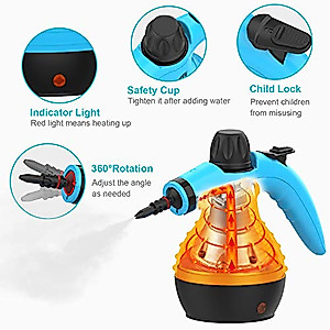 MLMLANT Handheld Steam Cleaner, Multipurpose Portable Upholstery Steamer with Safety Lock and 9 Accessory Kit for Carpet, Couch, Clothes, Mattress, Car Seats, Kitchen, Floor Steamer Cleaning, Blue