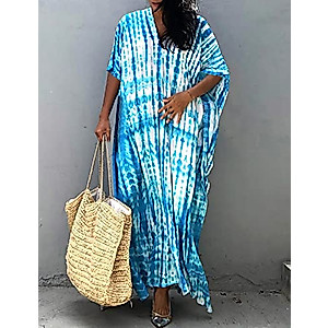 AILUNSNIKA Plus Size Caftans for Women Tie Dye Bikini Bathing Suit Cover Ups Casual Batwing Sleeve Kaftan Dress