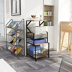 Zuyachuza 4 Tier Mobile Printer Stand with Drawer, 4-Shelf Printer Table with Wheels and Storage, Printer Cart with Storage Shelves for Home Office