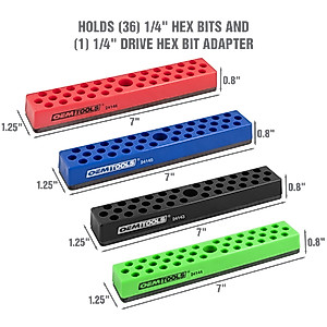 OEMTOOLS 24142 36 Piece Magnetic Hex Bit Holder Set, 4 Pack, Hex Bit Organizers, Mounts to Metal Surfaces, Non Marring Hex Bit Storage