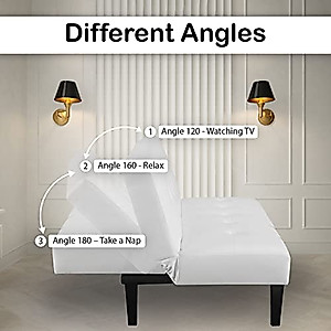 Naomi Home Button Tufted Futon Sofa Bed Pull Out Sofa Bed Couch Convertible with Wooden Legs, Folding, Reclining Small Couch Bed, Futon Bed for Living Room, White