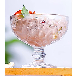 Lawei Set of 6 Glass Dessert Bowls, 10 Oz Footed Ice Cream Sundae Cups, Vintage Embossed Thick Dessert Dishes, Clear Crystal Glass Serving Bowls for Parfait, Dessert, Snack, Cocktail, Cereal, Fruit