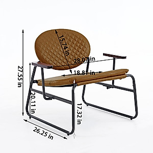 Tiophome Accent Metal Frame, PU Leather Upholstered Comfy Oval Back with Lattic, Side Leisure Lounge Arm Chairs Armchairs for Living Room, Bedroom, Brown, Extra Large