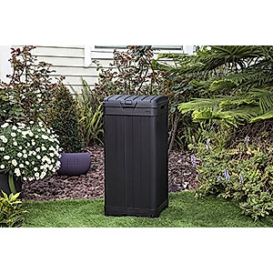Keter Baltimore 38 Gallon Trash Can with Lid and Drip Tray for Easy Cleaning-Perfect for Patios, Kitchens, and Outdoor Entertaining, 38 Gallons, Black