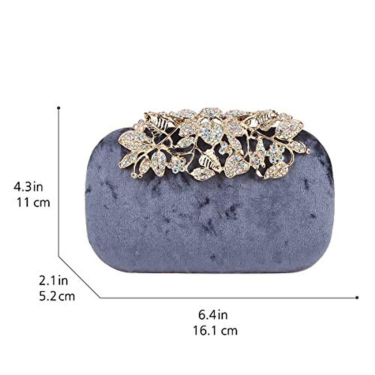 Fawziya Flower Clutch With Rhinestones Velvet Clutches For Women-Grey