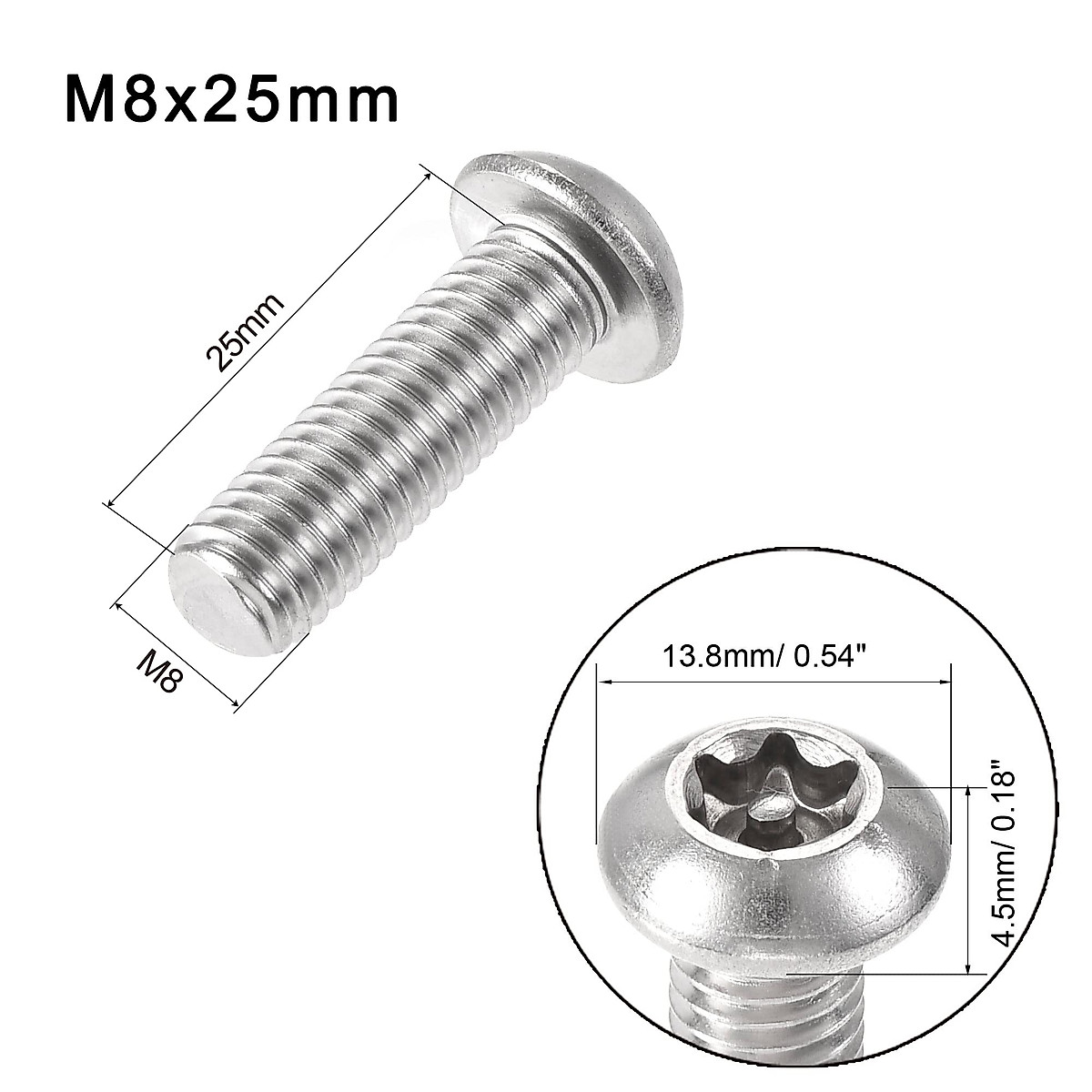 uxcell M8x25mm Torx Security Machine Screw, 20pcs Pan Head Screws Inside Column, with T40 L-Type Wrench, 304 Stainless Steel Fasteners Bolts