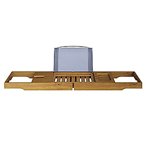 Home-Complete Acacia Bathtub Tray, Natural Wood Tray with Extended Sides,