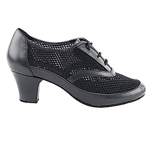 Very Fine Dancesport Shoes - Comfortable Ladies Latin, Salsa Ballroom Practice Dance Shoes - CD1108 Black Leather 2-inch Heel & Shoe Bag (Size 10)