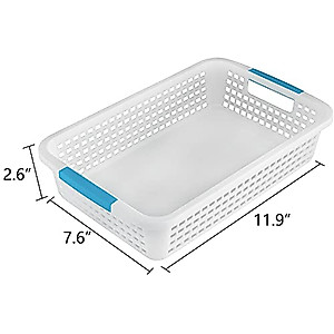 Lawei 8 Pack Plastic Sorage Basket with Handle - 12 x 7.6 x 2.6 inch Pantry Organizer Basket Bins Shelf Baskets for Organization, Countertops, Cabinets, Bedrooms, Bathrooms