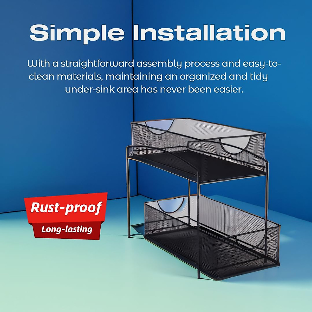 IBERG 2 Tier Under Sink Organizers and Storage - Sliding Bathroom Organizer - Kitchen Cabinet Organizer (Black)