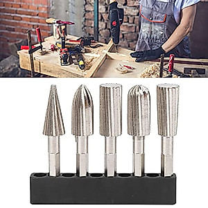 Wisoqu 5Pcs Rotary File Cutting Burrs,14in Hex Shank Double Cut Metal Grinder Drill Bit Set High Speed Steel Rotary File Set,for Carving Polishing