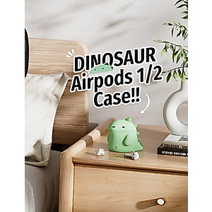 ELETIUO Case Compatible with Apple Airpods 1st&2nd Generation, Unique Soft Silicone Skin Charging Case Cartoon Cute Dinosaur Design Protective Cover for Girls Kids and Women Men,Green