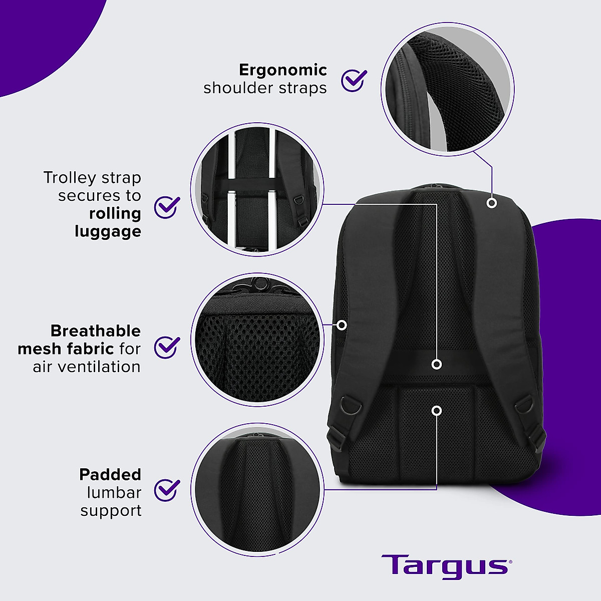 Targus Classic Commuter Laptop Backpack for 15.6-Inch Laptops, Lightweight and Durable Travel Backpack with Padded Compartment, RFID Protection, and TSA-Friendly Design, Black (TBB627GL)