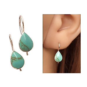 Handmade Turquoise Dangle Earrings, 925 Sterling Silver, Pear Shape 11x8mm Reconstructed Turquoise Gemstone Drop Earrings for Women, Tarnish & Water Resistant, By MiYa Jewelry Creations