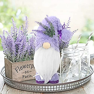 Lavender Swedish Gnomes Decorations for Home Pastel Purple Spring Summer Tiered Tray Tomte Plush Decor Nordic Dwarf with Artificial Greenery Kitchen Collective Gift for Women Family Friend Colleague