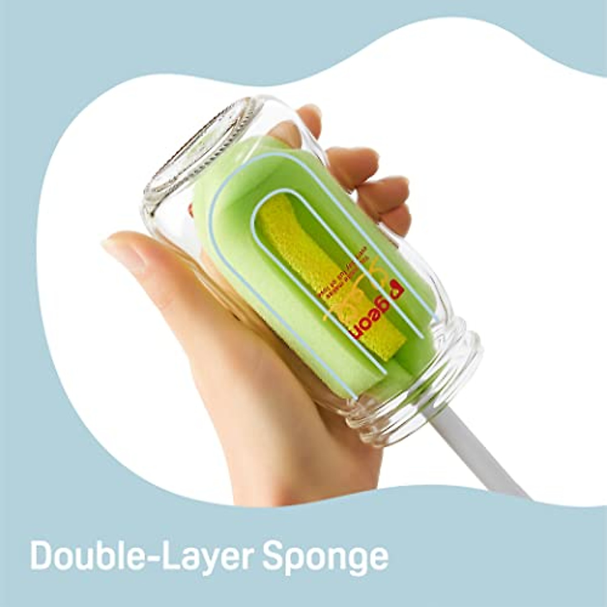 Pigeon Sponge Bottle Brush 2-Way Cleaning Type for Baby Nursing Bottles, Green (Made in Japan)