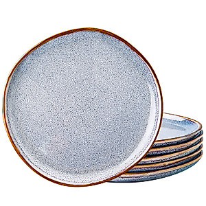 AmorArc Ceramic Dinner Plates Set of 6, 10.5 Inch Handmade Reactive Glaze Stoneware Plates, Large Rustic Shape Dinnerware Dish Set for Kitchen, Microwave & Dishwasher Safe, Scratch Resistant - Blue