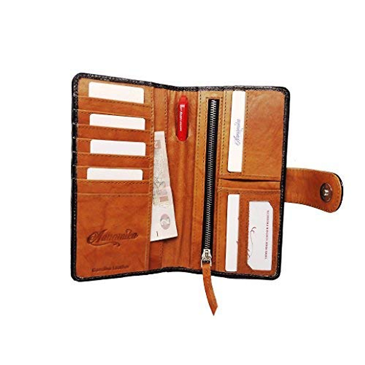 LW-1803 Black Leopard Ladies Wallet|10 card slots|1 card window|4 slide pockets|1 zip pocket | cowhide black leather & Cowhide Leopard