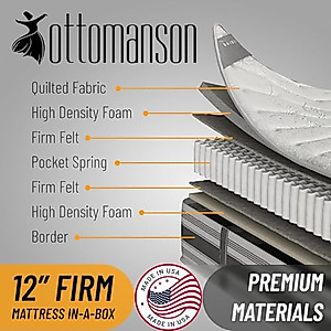 Ottomanson 12" Queen Mattress in a Box Made in USA, Firm Mattress, Hybrid Mattress Cool Improved Airflow with Edge to Edge Pocket Coil, Bed in A Box, Ottopedic