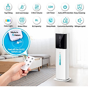 2.1Gal(8L) Humidifiers for Bedroom Large Room Whole House,3 Speed Humidifiers with led Light for Home