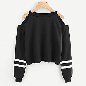 T-shirt for Women THENLIAN Women Off Shoulder Long Sleeve Blouse Sweatshirt Pullover Casual Tops Shirt(Black, XL)
