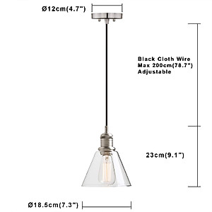 Yosoan -Light Vintage Edison Hanging Pendant Light, Mini Funnel Flared Glass Clear Glass Shade for Kitchen Bathroom Porch Living Room Dinning Room Office Restaurants Hotels Bar Island (Brushed)