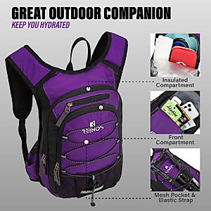 REINOS Hydration Backpack with 3L Bladder for Men & Women, Daypack with Thermal Insulation | Great for Hiking, Running, Cycling, Camping, Skiing, Outdoor Activities (Violet)