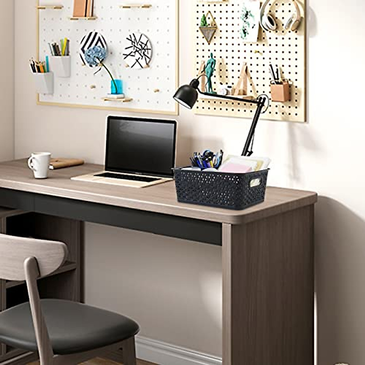 Hommp 6-Pack Woven Plastic Storage Basket, Black