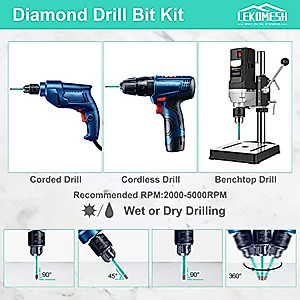 LEKOMESH Porcelain Tile Diamond Drill Bits, 4pcs 6mm Quick Change Shank Diamond Core Drill Bits with 1pc 6mm Carbide Masonry Drill Bit for Tile Ceramic Marble Granite Stone