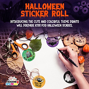 Halloween Sticker Roll 1.5 Inches - 200 Pcs Cute Halloween Stickers for Kids, Toddlers and Adults - 6 Designs Happy Halloween Stickers Bulk Suitable for Party Decors, Arts and Crafts and Goodie Bags