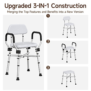 WAYES Padded Shower Chair with Arms and Back - Bariatric Shower Chair, Up to 500 Lbs, Heavy-Duty, Adjustable