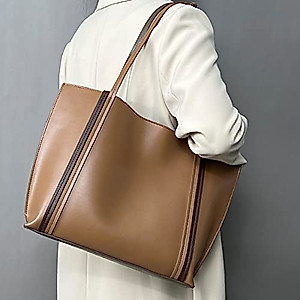 FOXLOVER Genuine Leather Tote Shoulder Bag for Women Ladies Handbags Purse with Removable Inner Zipper Bag