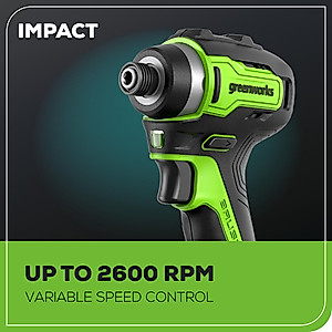 [Professional Grade] Greenworks 24V Max Cordless Brushless Drill + Impact Combo Kit, (2) 2.0Ah Batteries, FAST Charger, and Bag Included