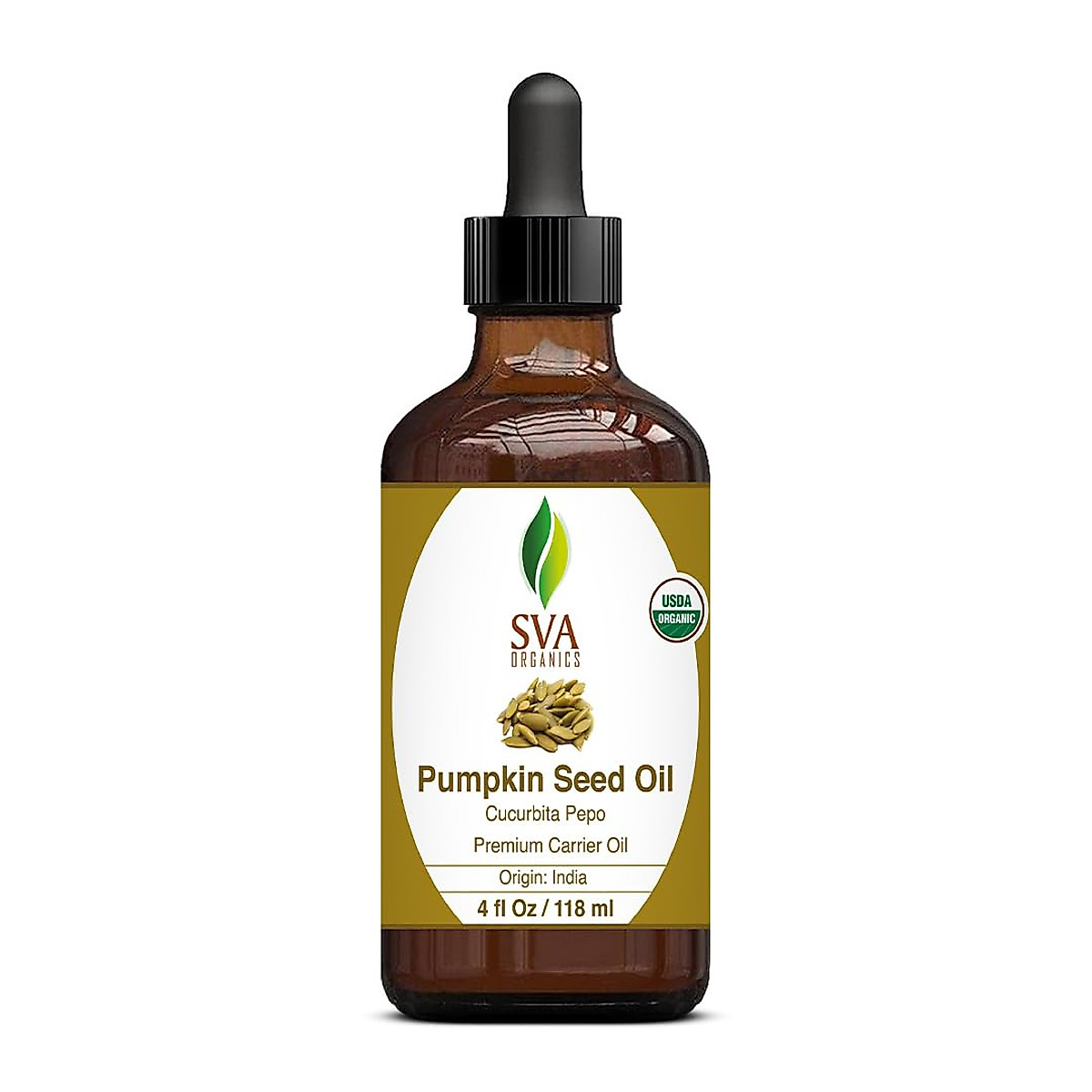 SVA Pumpkin Seed Oil Organic - 4 Fl Oz – 100% Natural Cold Pressed Organic Pumpkin Oil - for Face, Skin Care, Hair Care, Scalp Massage & Body Massage – Carrier Oil with Dropper