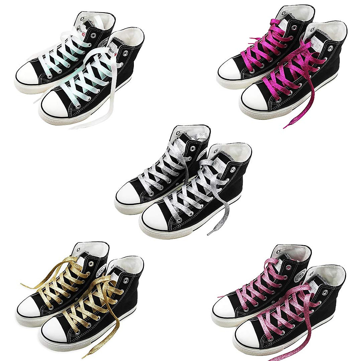 16 Pairs Multicolor Metallic Glitter Flat Shoelaces for Sneakers,43" Shoe Laces Strings