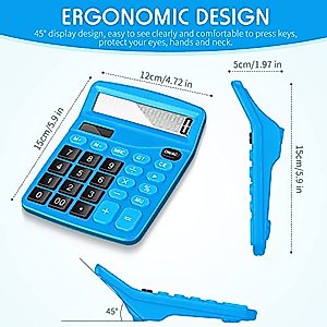 Konohan 8 Pieces 12-Digit Calculator, Solar Basic Desktop Calculator Large Display Electronic Calculators Dual Power Handheld Calculator for Home Office School (Dark Blue)