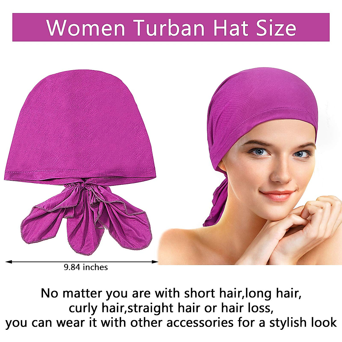 6 Pieces Head Scarf for Women Slip on Pretied Head Scarves Cancer Headwear Turban Hat Beanie Wrap (Mix Color)