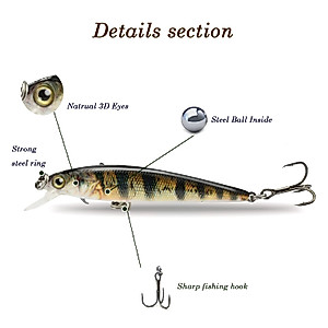 ODS Lure Minnow Bait Topwater Plastic Fishing Tackle Set for Bass Trout Shad (60mm/3g, 3pcs-Set A)