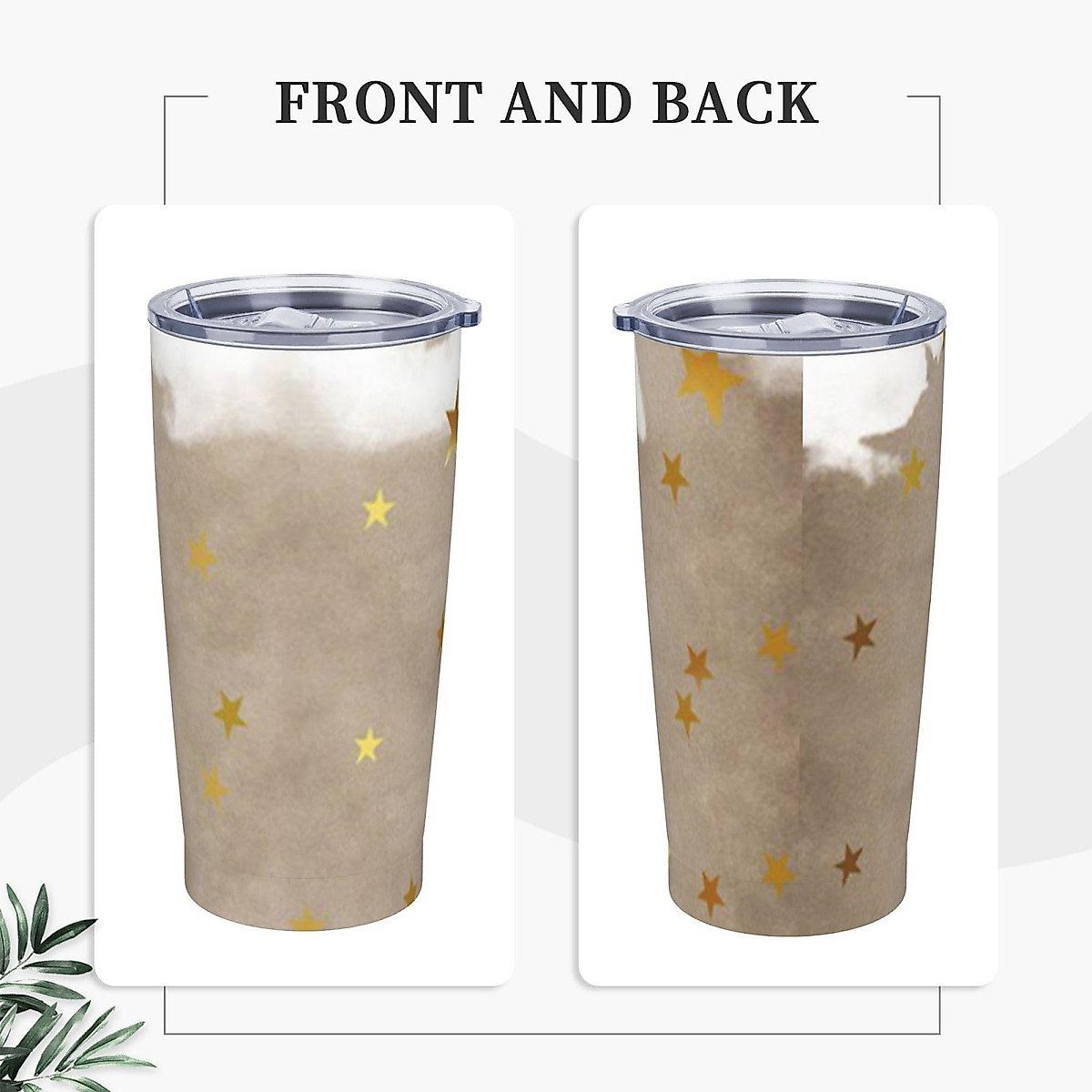 EVANEM 20 Oz Stainless Steel Tumbler With Straw Cleaner White Cloud Gold Stars Printed Insulated Cup Travel Coffee Mug Vacuum Insulated Tumblers For Home Office