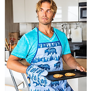 Papa Bear Funny Fathers Day Cooking Forest Graphic Novelty Kitchen Accessories Funny Graphic Kitchenwear Dad Joke Funny Animal Novelty Cookware Blue Oven Mitt
