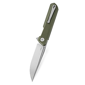 BESTECHMAN Dundee Pocket Folder Folding Knife: 3.35" D2 Steel Stonewash Satin Blade, G10 Scales, EDC Reversible Deep Clip, BMK01B (OD Green)