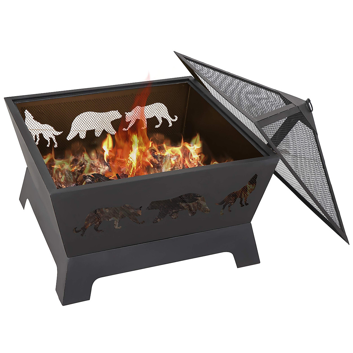 LEMY 26 Inch Outdoor Metal Stove Fire Pit - Backyard Patio Capming Wood Burning Fireplace, Geometric Shaped Steel Fire Pit w/Extra Deep Pit&Cover