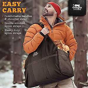 Cougar Outdoor Firewood Carrier Log Holder – Waterproof Firewood bags, Extra Large Capacity, Heavy Duty Canvas, Wood Carrier for Firewood, Camping, Wood Fire Stove and Fireplace, Best Bag for Him