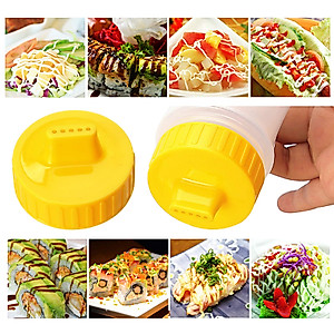 3 Pcs 5-hole Sauce Squeeze Bottle,12.8oz/380ml Plastic Condiment Squeeze Bottle for Ketchup Jam Mayonnaise BBQ Sauce,Yellow